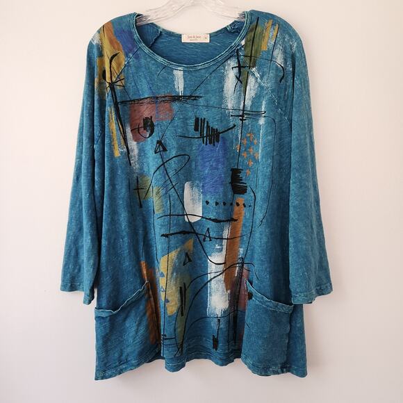 Jess & Jane | Tops | Jess Jane Top Womens Xl Teal Abstract Boho ...